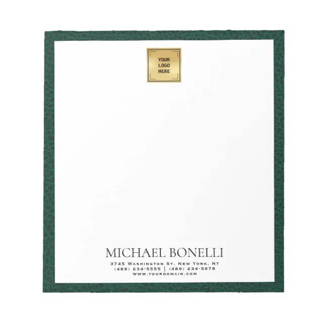 Emerald Green Leather Square Logo professional Notepad | Zazzle