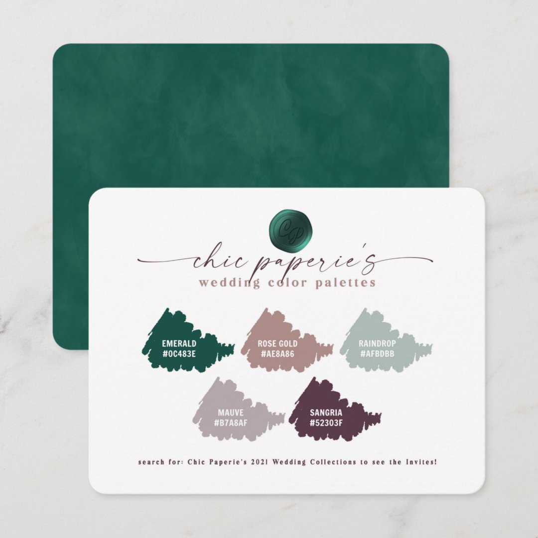 Emerald Green & Mauve Wedding Color Palette Card | Zazzle