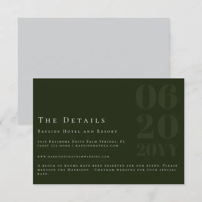 Emerald Green Minimalist Bold Type Wedding Enclosure Card | Zazzle
