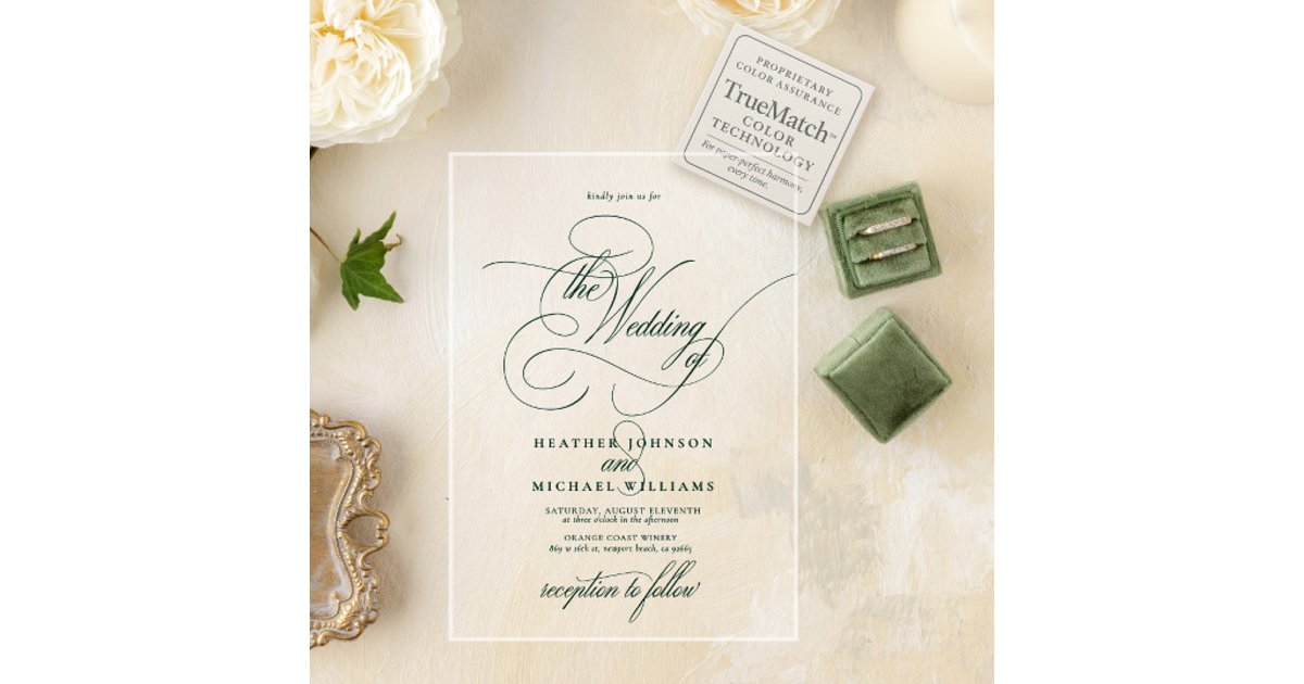 Emerald Green Modern Calligraphy Classic Wedding Acrylic Invitations ...