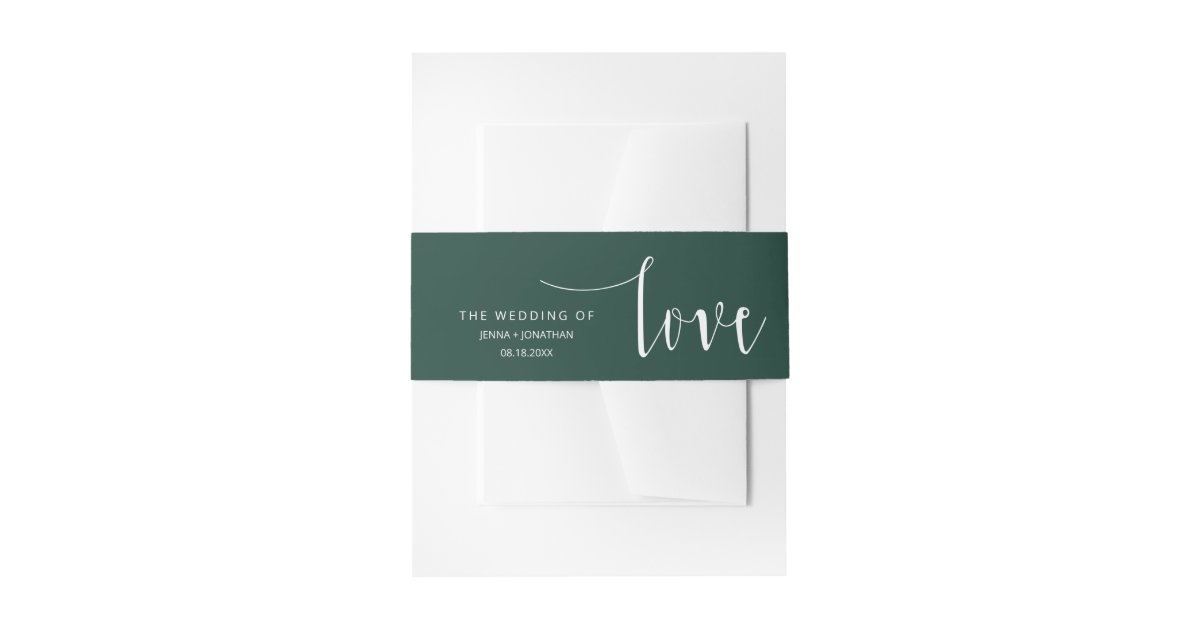 Emerald Green Modern Calligraphy Script Wedding Invitation Belly Band ...