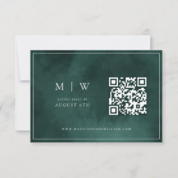 Emerald Green Monogram & Border QR Code Wedding RSVP Card | Zazzle