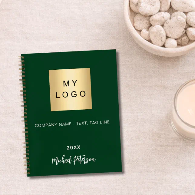 Emerald green name script business logo notebook | Zazzle