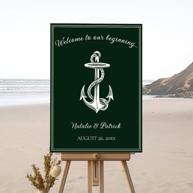 Emerald Green Nautical Anchor Wedding Welcome Sign | Zazzle