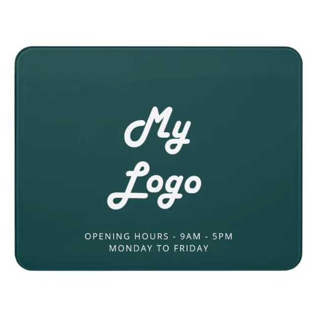 Emerald green opening hours business logo door sign | Zazzle