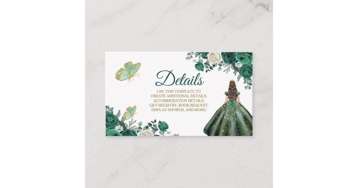 Emerald Green Quinceañera Detail Card | Zazzle