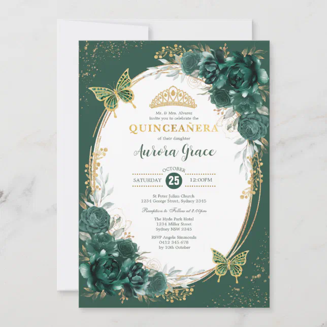 Emerald Green Quinceañera Mis Quince 15 Anos Invitation | Zazzle