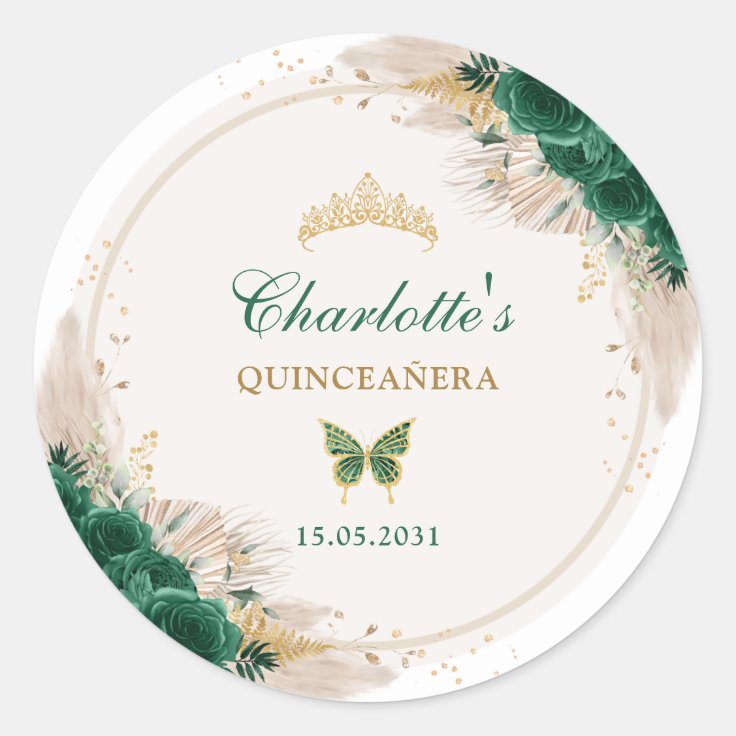 Emerald Green Quinceanera Princess Miss Quince 15 Classic Round Sticker ...