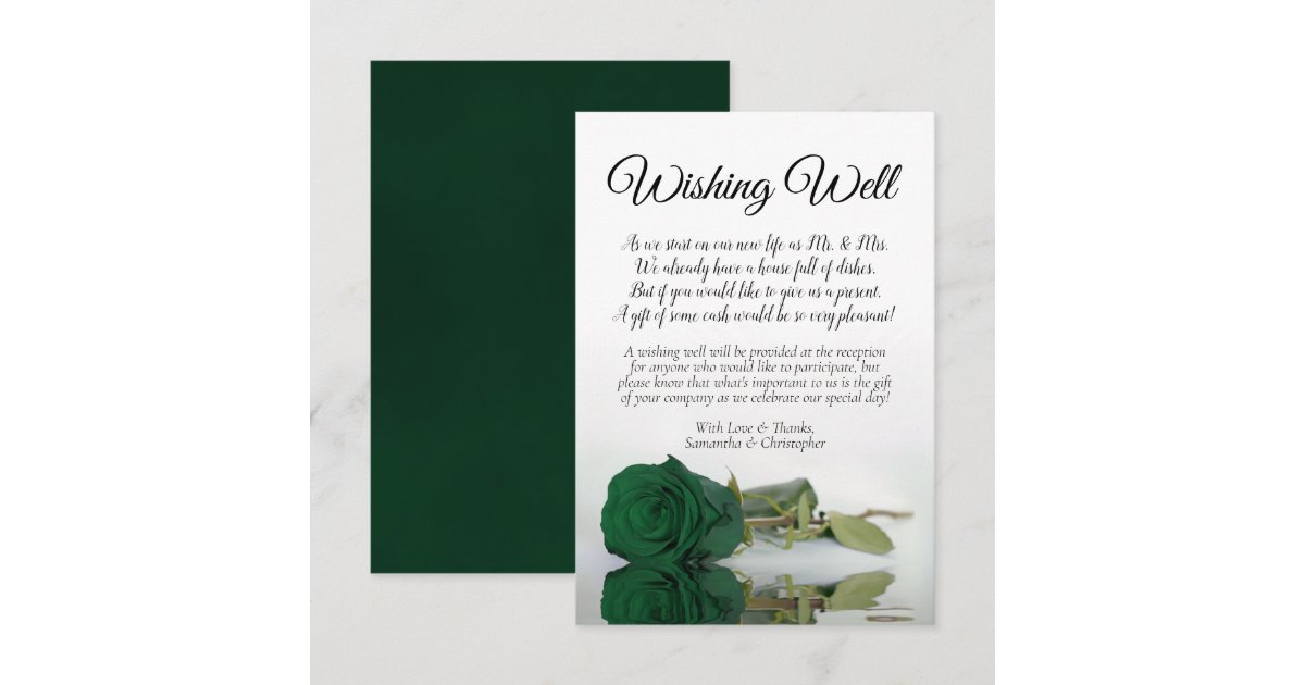 Emerald Green Rose Wedding Wishing Well Poem Enclosure Card | Zazzle
