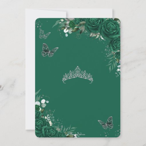 Emerald Green Roses Floral Quinceañera Butterflies Save The Date Zazzle