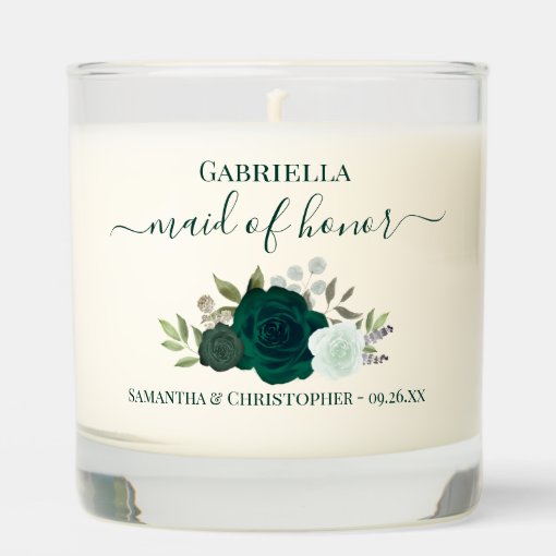 Emerald Green Roses Maid of Honor Wedding Gift Scented Candle | Zazzle