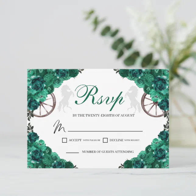 Emerald Green Roses Western Quinceanera RSVP Card | Zazzle