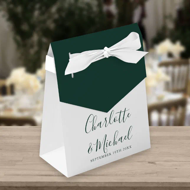 Emerald Green Script Elegant Modern Wedding Favor Boxes | Zazzle