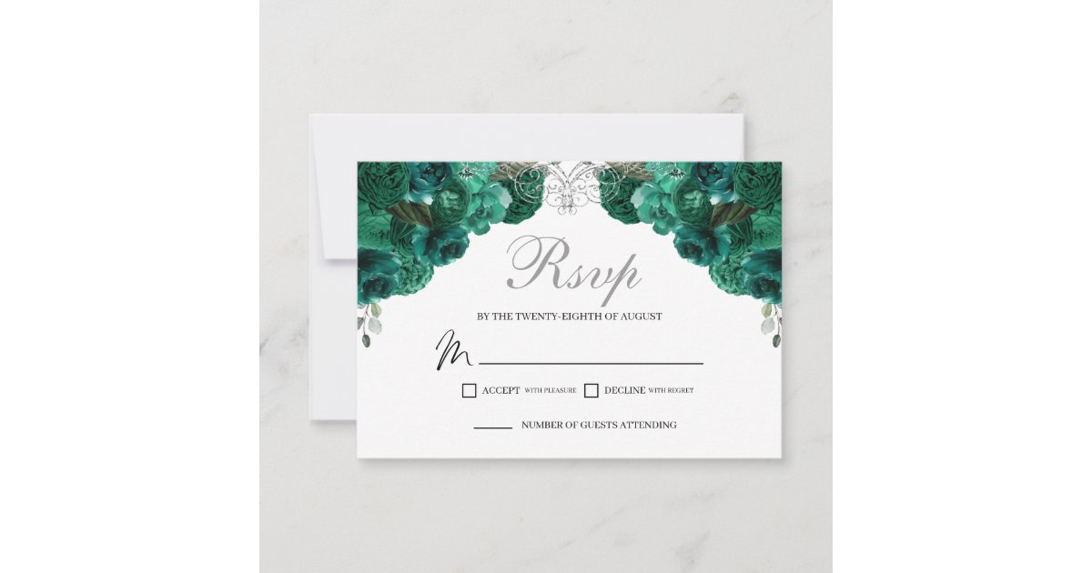 Emerald Green & Silver Floral RSVP Enclosure Card | Zazzle
