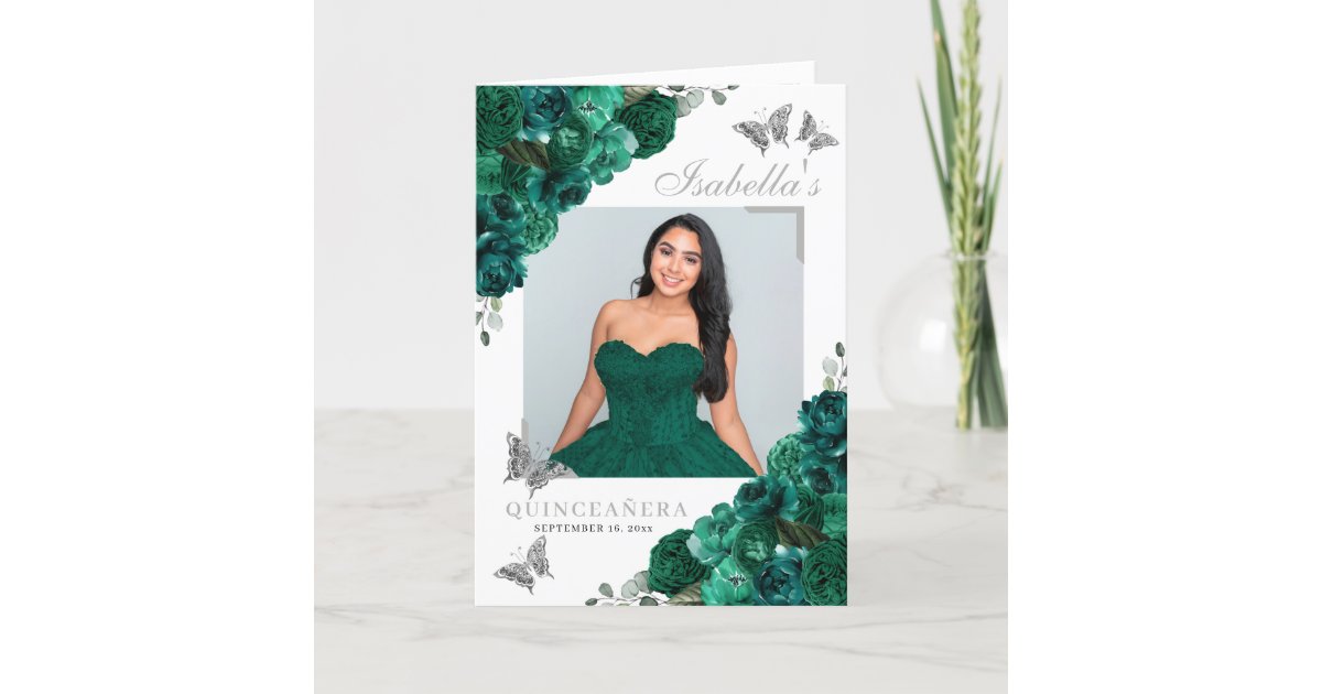 Emerald Green & Silver Quinceanera Butterflies Program | Zazzle