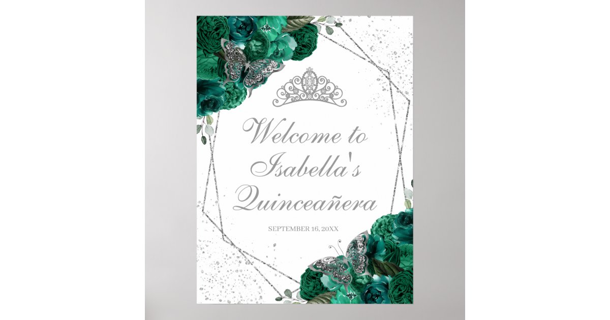 Emerald Green & Silver Tiara Quinceanera Poster | Zazzle