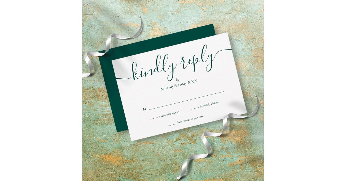 Emerald Green Simple Elegant Script RSVP Card | Zazzle