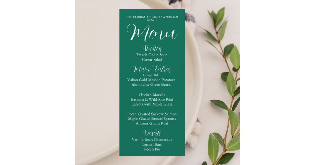 Emerald Green Simple Style Wedding Dinner Menu | Zazzle