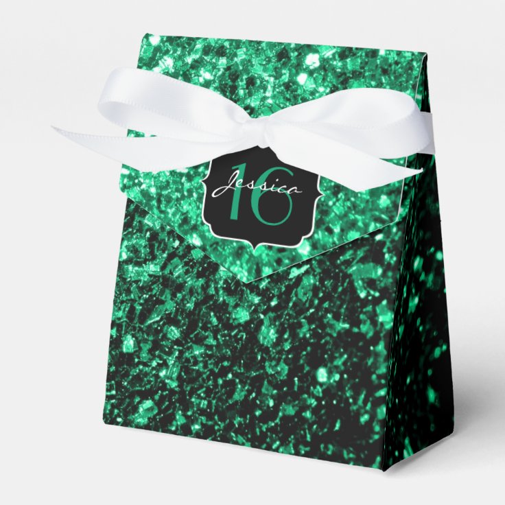Emerald Green sparkles Sweet 16 favor box | Zazzle