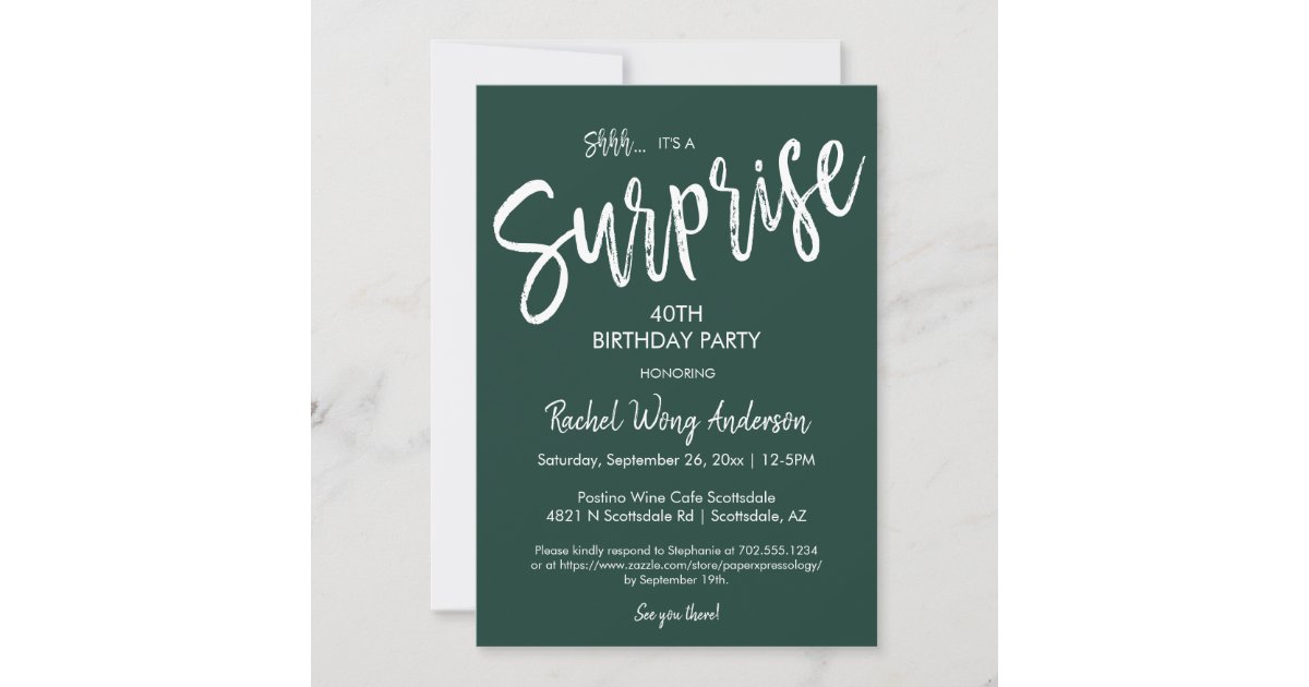 Emerald Green Surprise Birthday Retirement Party Invitation | Zazzle