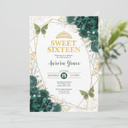 Emerald Green Sweet 16 Butterflies Geometric Party Invitation | Zazzle