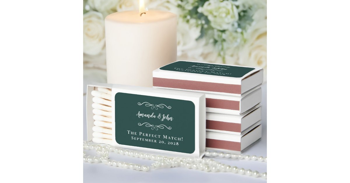 Emerald Green The Perfect Match Wedding Matchboxes | Zazzle