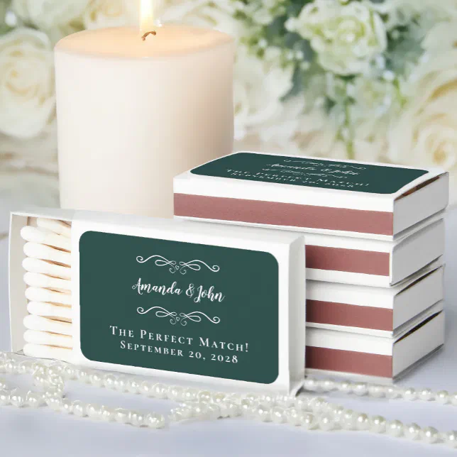 Emerald Green The Perfect Match Wedding Matchboxes | Zazzle