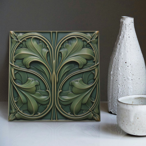 Emerald Green Wall Decor Art Nouveau Ceram Ceramic Tile | Zazzle