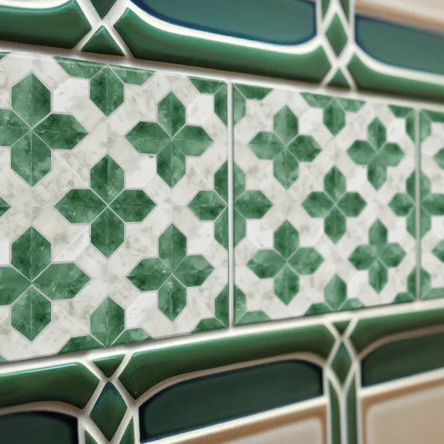 Emerald Green Wall Decor Art Nouveau Ceram Ceramic Tile | Zazzle