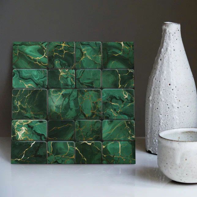 Emerald Green Wall Decor Modern Chic Mosaic Ceramic Tile | Zazzle
