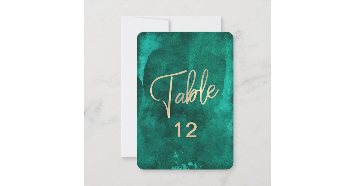 Emerald Green Watercolor & Gold Table Number Chart | Zazzle