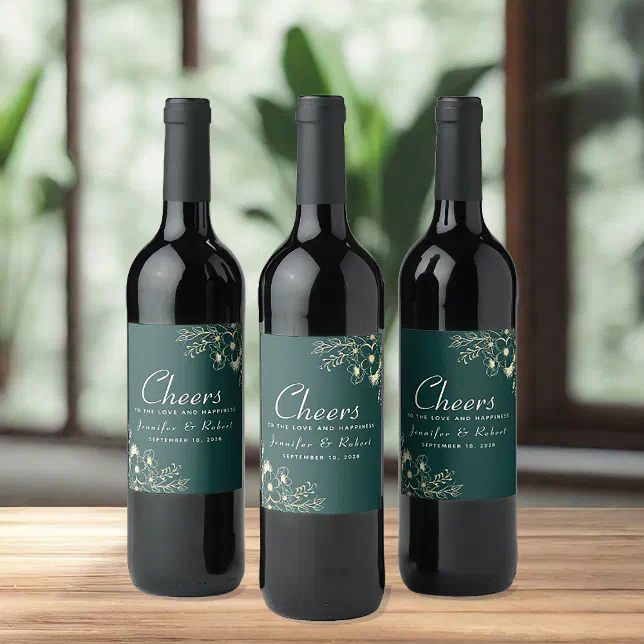Emerald Green Wedding Cheers Wine Label | Zazzle