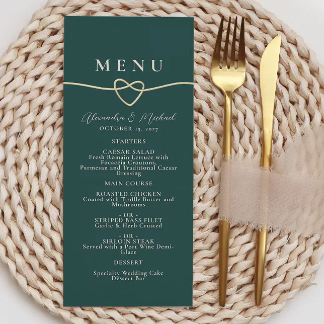 Emerald Green Wedding Dinner Menu Card | Zazzle