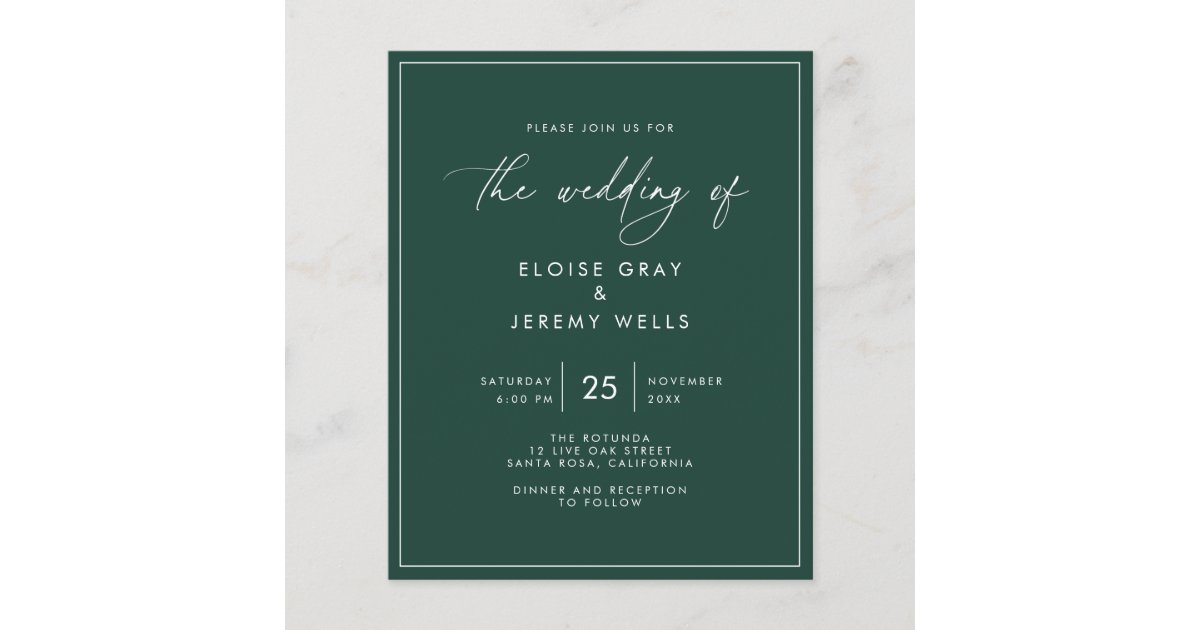 Emerald Green Wedding Invitation | Zazzle