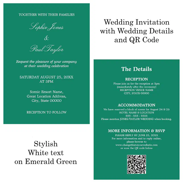 Emerald Green Wedding QR Code RSVP Invitation | Zazzle