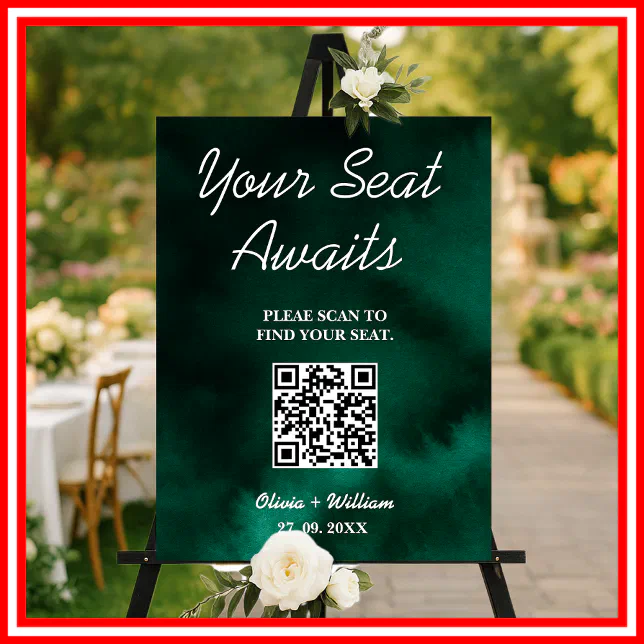 Emerald Green Wedding Seating Chart QR Code Sign | Zazzle