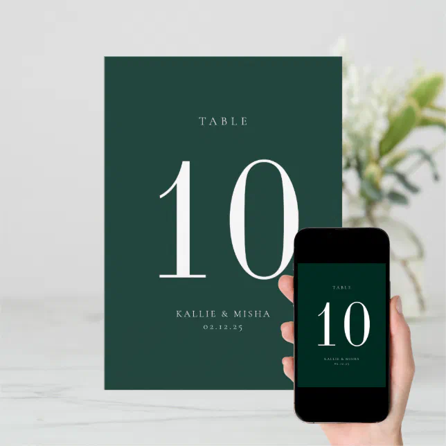 Emerald Green Wedding Table Number Card | Zazzle