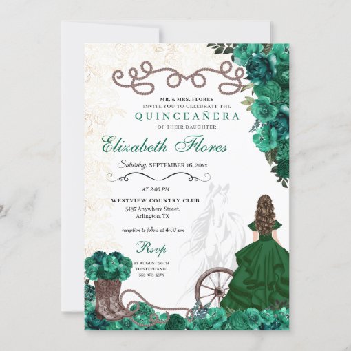 Emerald Green Western Princess Charra Quinceañera Invitation | Zazzle