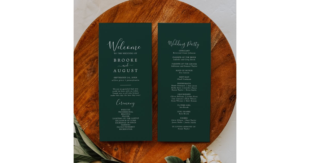 Emerald Greenery Coordinate Wedding Program | Zazzle