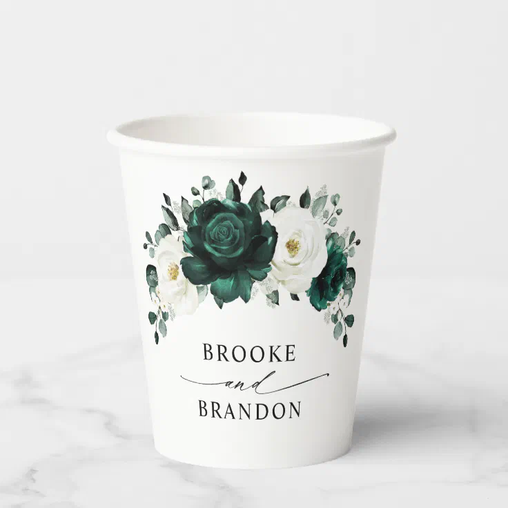 Emerald Greenery Eucalyptus White Floral Wedding Paper Cups | Zazzle