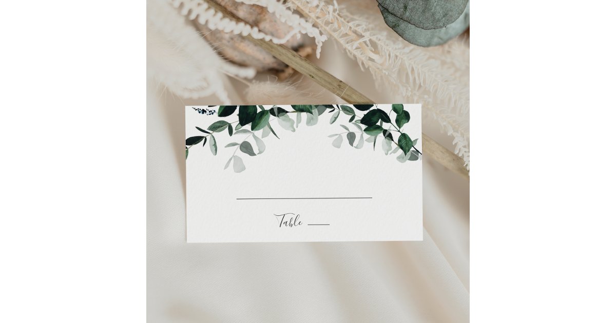 Emerald Greenery Flat Wedding Place Card | Zazzle