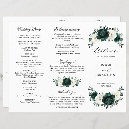 Emerald Greenery Floral Wedding Tri-Fold Program | Zazzle
