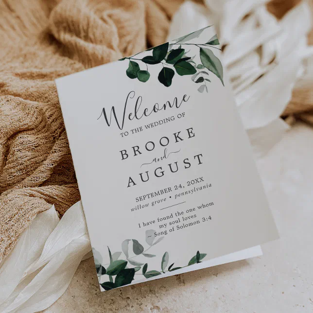 Emerald Greenery Folded Wedding Program | Zazzle