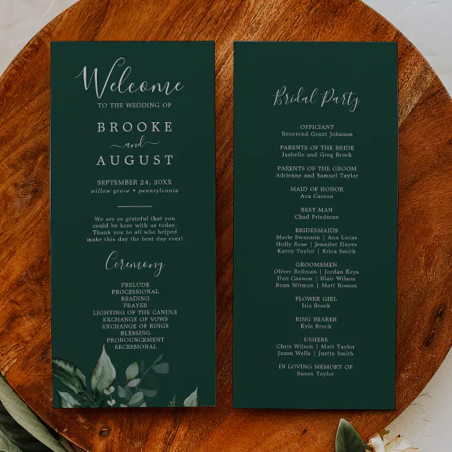 Emerald Greenery | Green Wedding Program | Zazzle