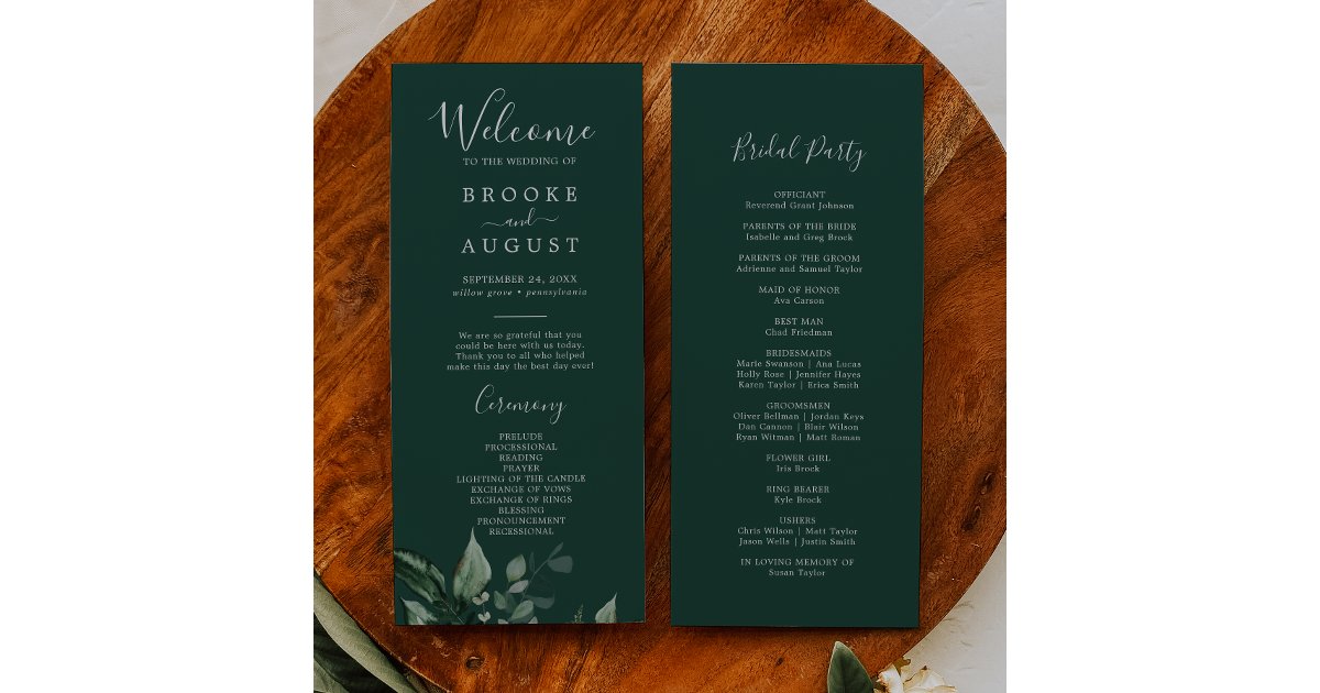 Emerald Greenery | Green Wedding Program | Zazzle
