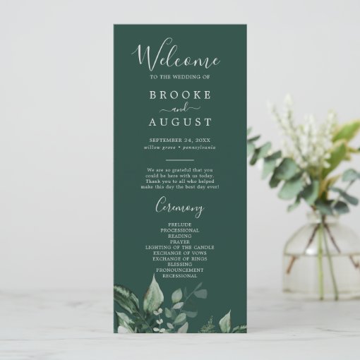 Emerald Greenery | Green Wedding Program | Zazzle