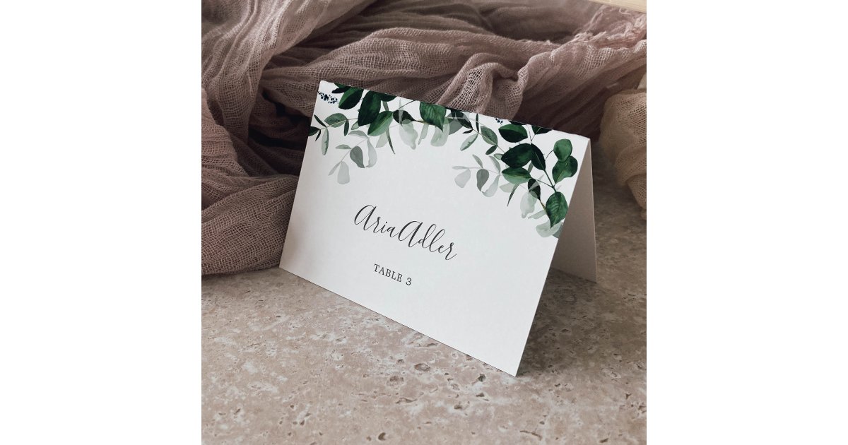 Emerald Greenery Guest Name Wedding Place Card | Zazzle