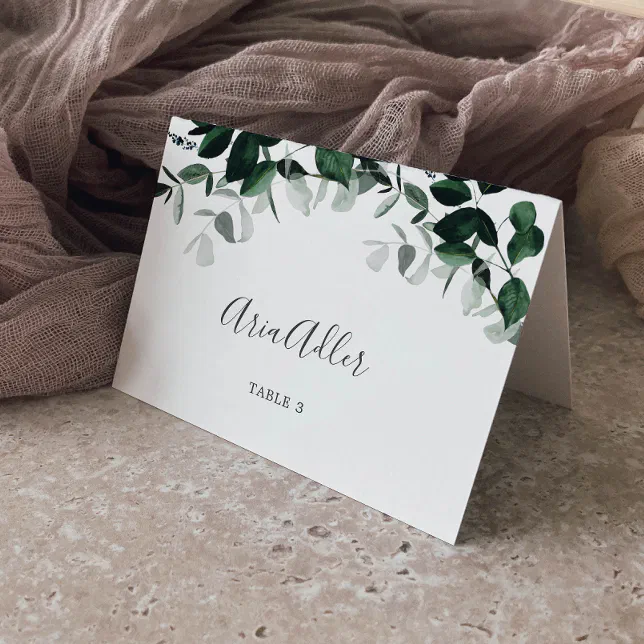 Emerald Greenery Guest Name Wedding Place Card | Zazzle