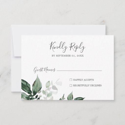 Emerald Greenery Horizontal Wedding RSVP Card | Zazzle