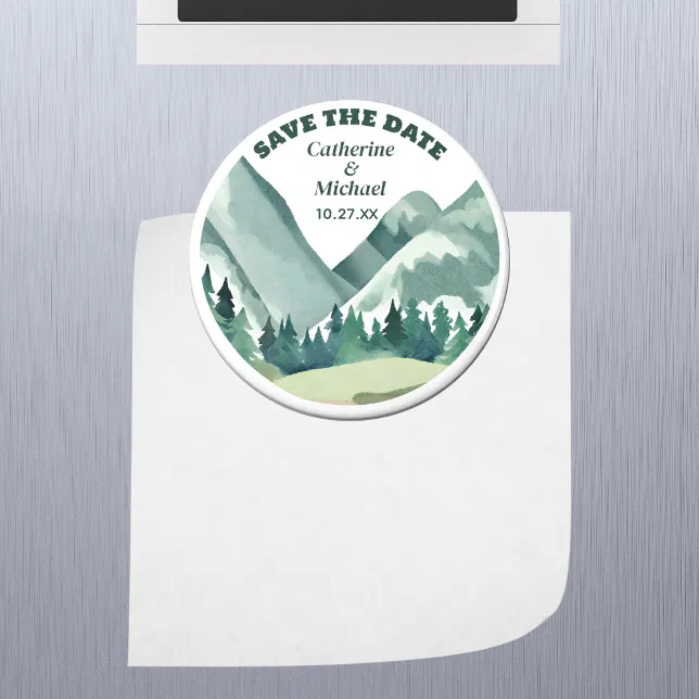 Emerald Greenery Mountain Pine Rustic Wedding Magnet | Zazzle